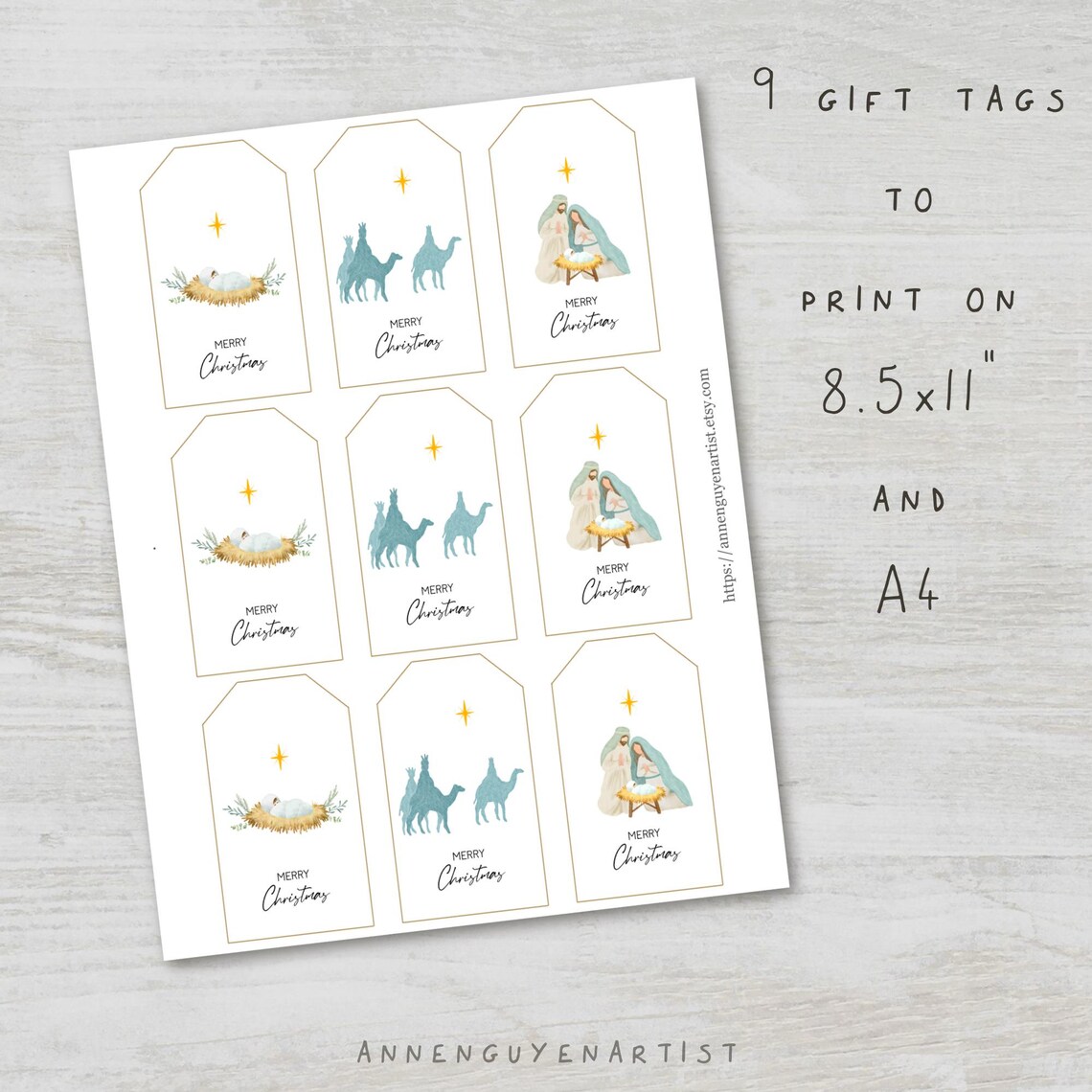 Nativity Gift Tag Jesus Christian Merry Christmas Label Feliz Navidad ...