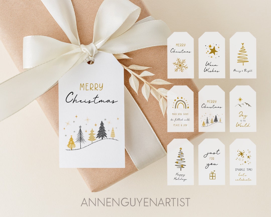 Gold and Black Printable Christmas Gift Tag Bundle 2x3.5 , Set of 9 ...