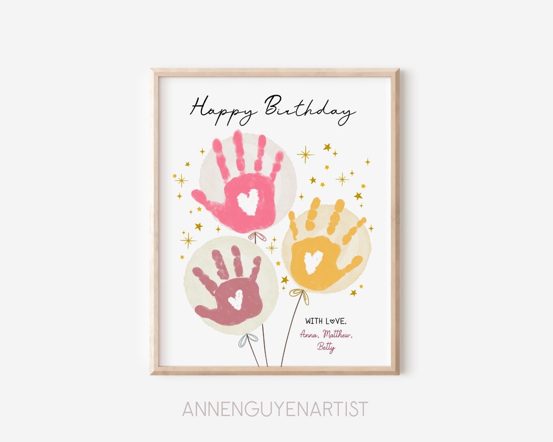Happy Birthday Handprint Art Gift Keepsake Balloons Bouquet Craft DIY ...