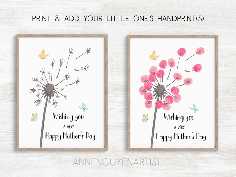 Mother's Day Craft Dandelion Handprint Art Fingerprint Floral Birthday ...