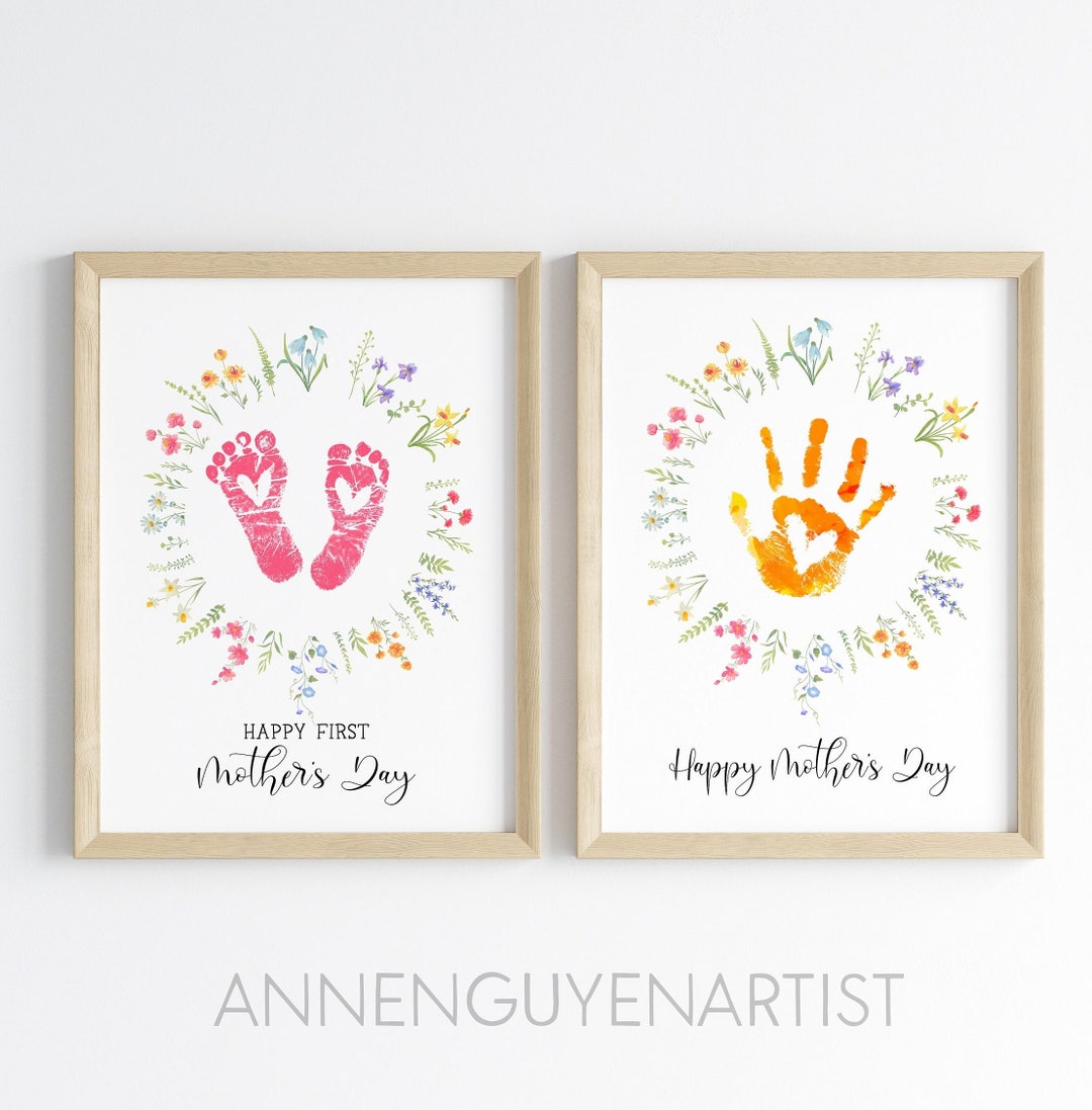 Mother's Day Craft Floral Wreath Handprint Art Wildflowers Footprint ...