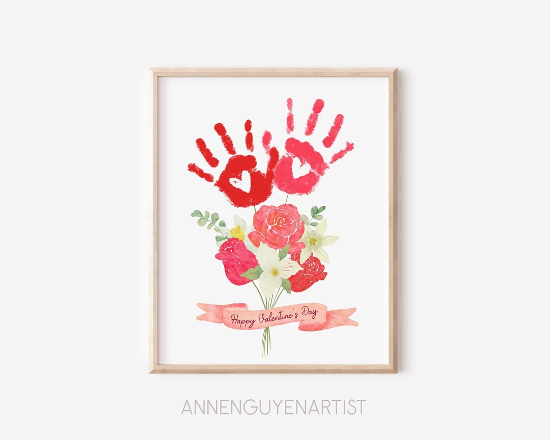 Valentine Handprint Art Rose Bouquet Hearts Love Craft Activity Floral ...