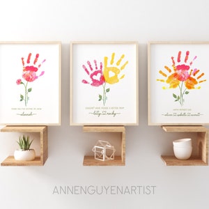 Custom Names Handprint Mother's Day Keepsake Grandma Floral Art Flower ...