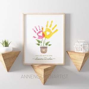 Custom Names Handprint Mother's Day Keepsake Grandma Floral Art Flower ...