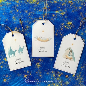 Nativity Gift Tag Jesus Christian Merry Christmas Label Feliz Navidad ...