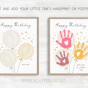 Happy Birthday Handprint Art Gift Keepsake Balloons Bouquet Craft DIY ...