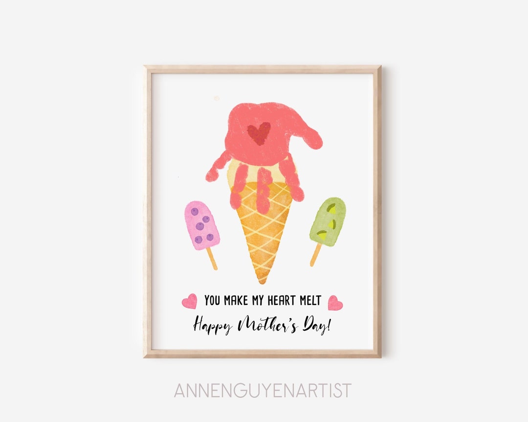 Mother's Day Craft Handprint Art Ice Cream Heart Melt Grandma Flower ...