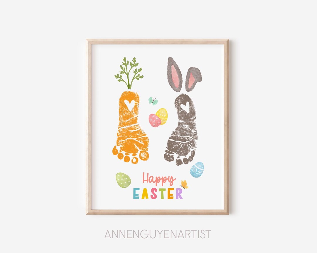 Easter Handprint Art Footprint Spring Bunny Carrot DIY Gift Keepsake ...