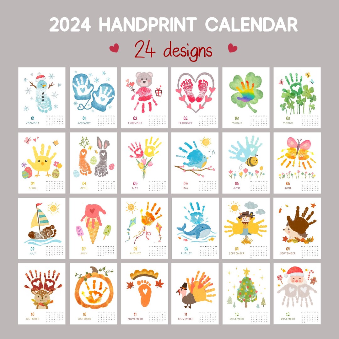 2024 Calendario de huellas de manos Actividad de primavera Recuerdo de ...
