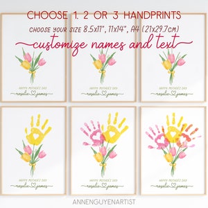 Custom Names Handprint Mother's Day Keepsake Grandma Floral Art Flower ...