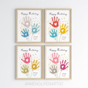 Happy Birthday Handprint Art Gift Keepsake Balloons Bouquet Craft DIY ...