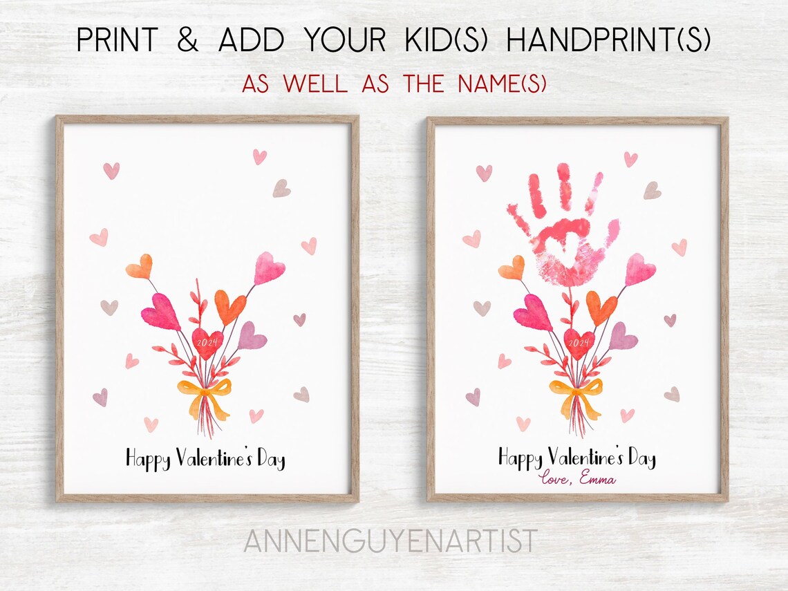Valentine Handprint Art Bouquet Hearts Love Craft Activity Mom Grandma ...