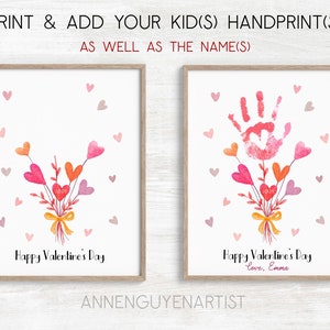 Valentine Handprint Art Bouquet Hearts Love Craft Activity Mom Grandma ...