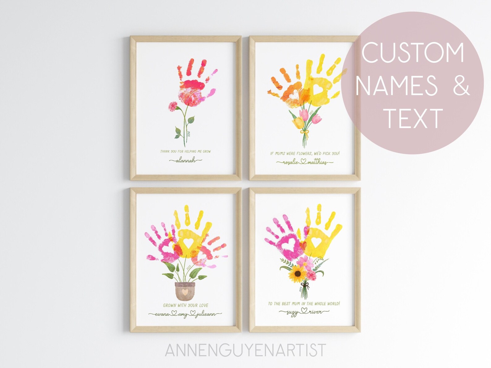 Custom Names Handprint Mother's Day Keepsake Grandma Floral Art Flower ...