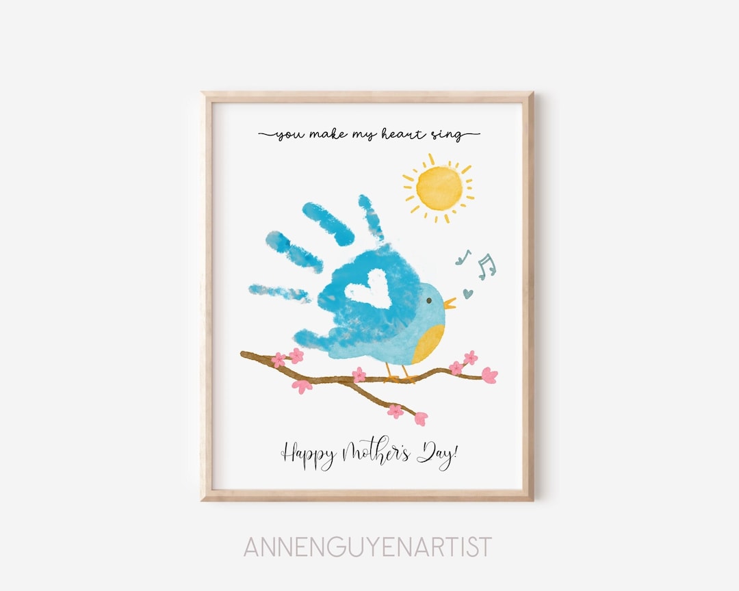 Mother's Day Craft Handprint Art Spring Bird Singing Grandma Flower DIY ...