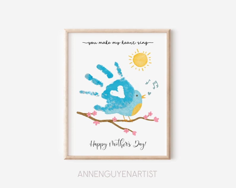 Mother's Day Craft Handprint Art Spring Bird Singing Grandma Flower DIY ...