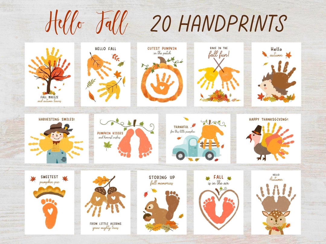 Thanksgiving Handprint Art Fall Activity Set of 20 Prints Bundle Autumn ...