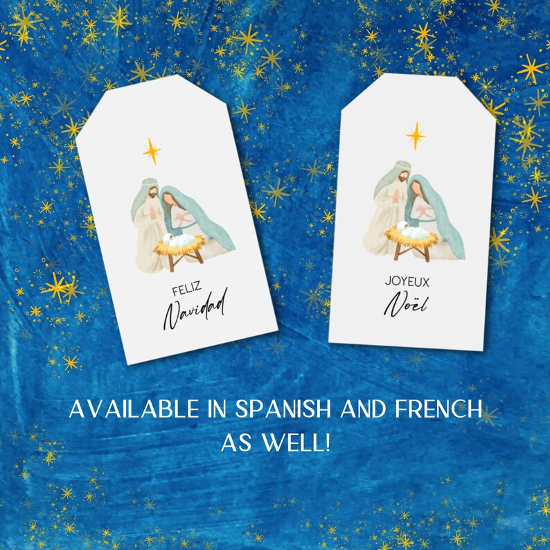 Nativity Gift Tag Jesus Christian Merry Christmas Label Feliz Navidad ...