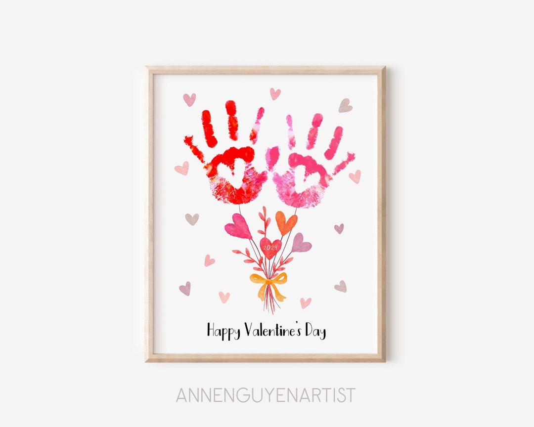 Valentine Handprint Art Bouquet Hearts Love Craft Activity Mom Grandma ...