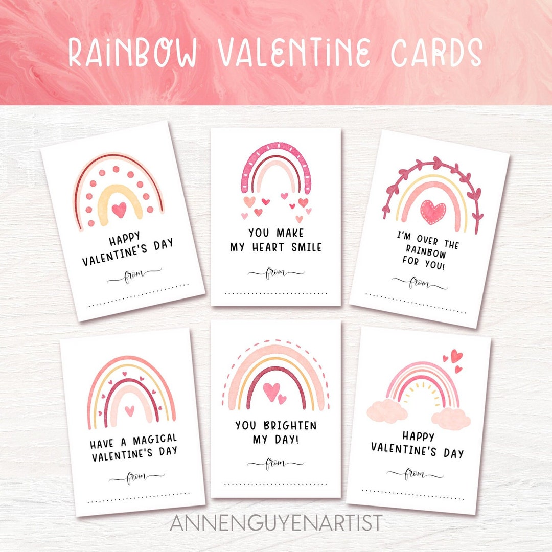 Kids Valentine Cards , Rainbow Valentine's Day Cards Printable ...
