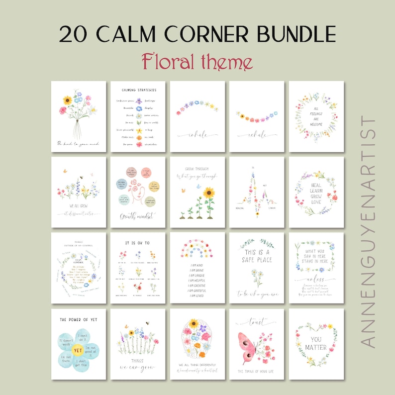 20 Therapy Office Posters Bundle Floral Calm Calming Corner Therapist ...