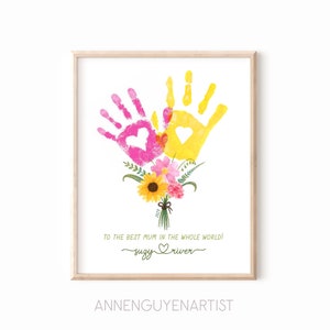 Custom Names Handprint Mother's Day Keepsake Grandma Floral Art Flower ...