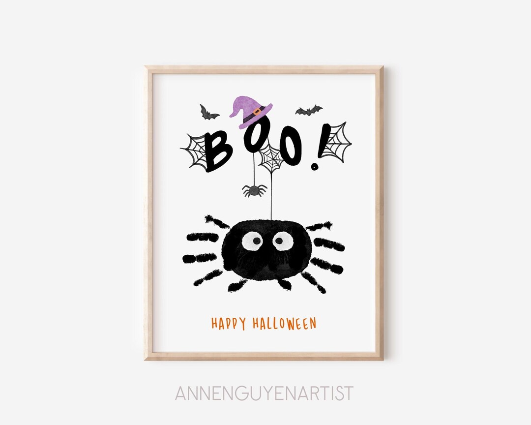 Boo ! Cute Spider Halloween Craft Handprint Art Activity Footprint Fall ...
