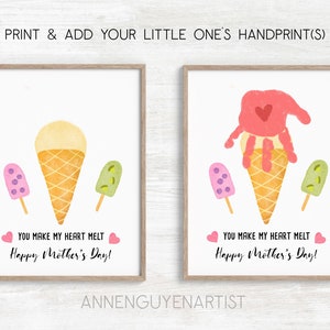 Mother's Day Craft Handprint Art Ice Cream Heart Melt Grandma Flower ...