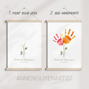 Custom Names Handprint Mother's Day Keepsake Grandma Floral Art Flower ...