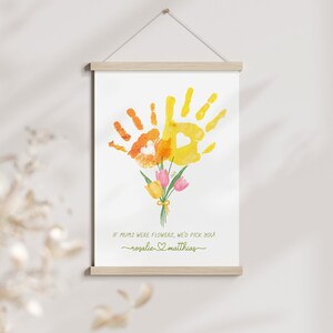 Custom Names Handprint Mother's Day Keepsake Grandma Floral Art Flower ...