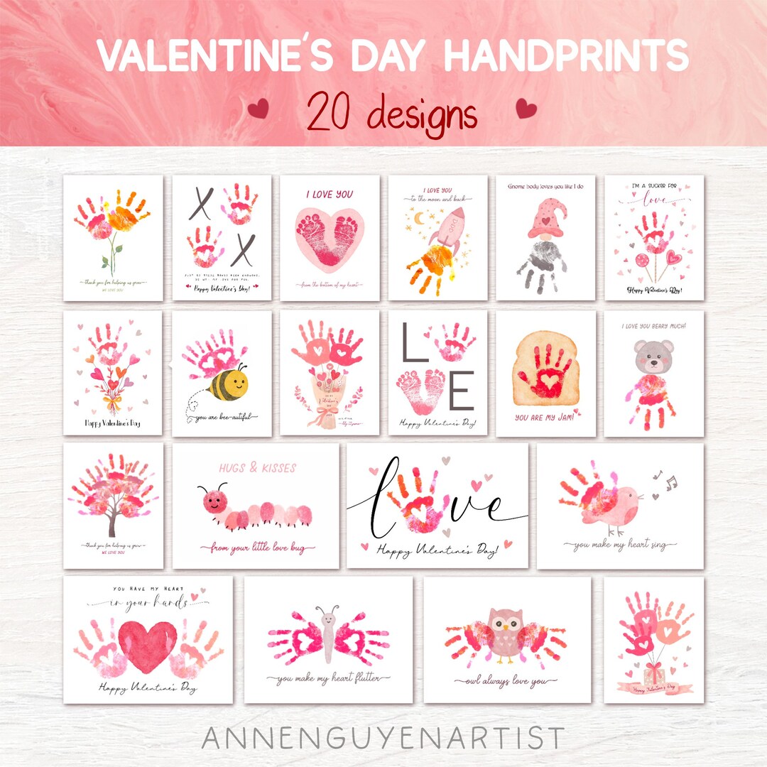 20 Valentine Handprint Art Printable Valentine's Day Classroom Mom ...