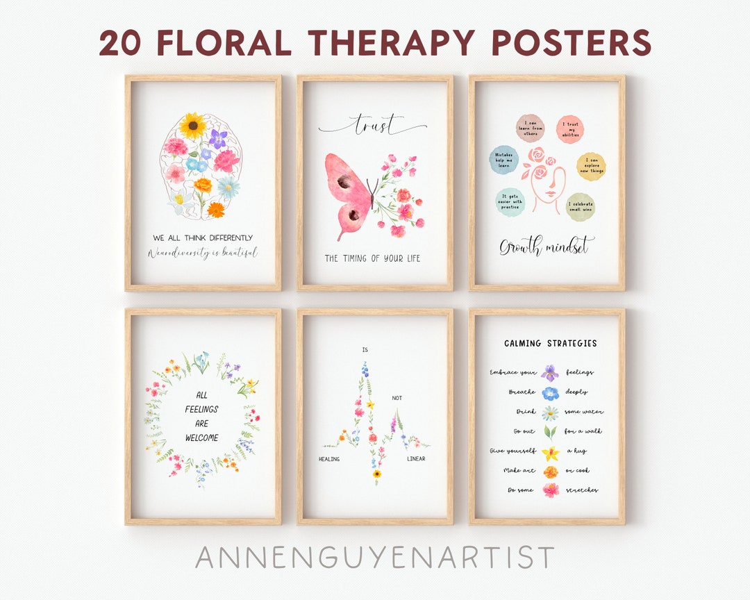 20 Therapy Office Posters Bundle Floral Calm Calming Corner Therapist ...