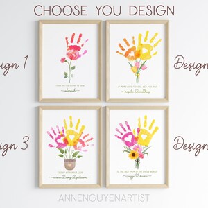 Custom Names Handprint Mother's Day Keepsake Grandma Floral Art Flower ...