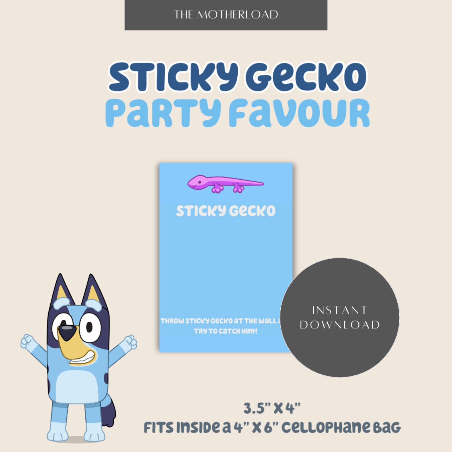 Bluey Party Favour Sticky Gecko Digital Download DIY Printable Party ...