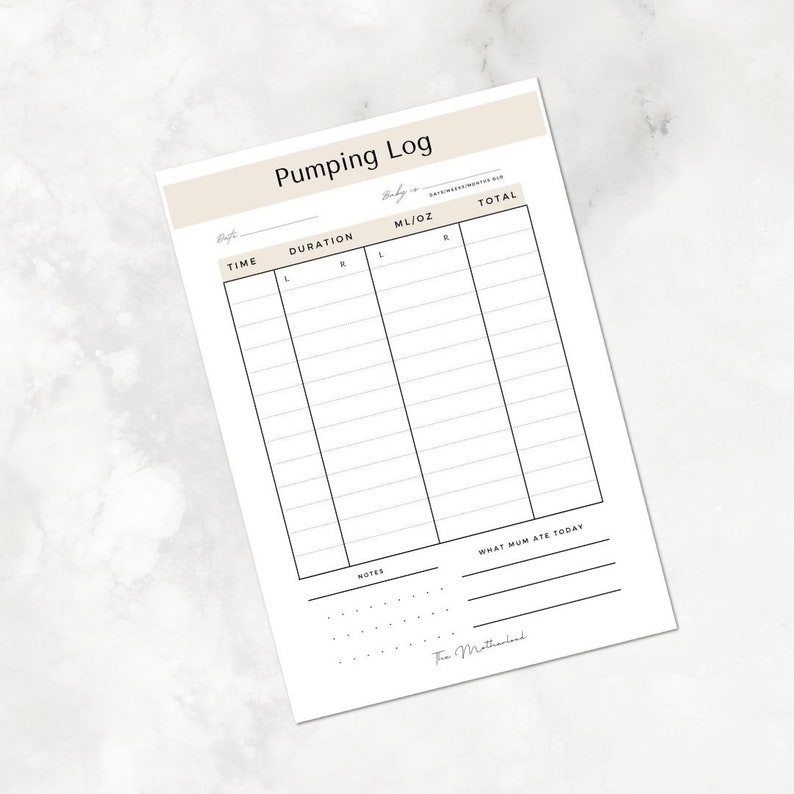 Printable Daily Pumping Log Tracker | Baby Feeding | DIY Baby Feeding ...