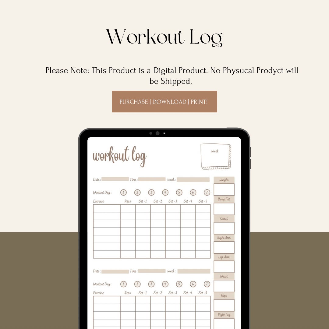 Weekly Workout Log | Workout Log | Digital Download Workout Log ...