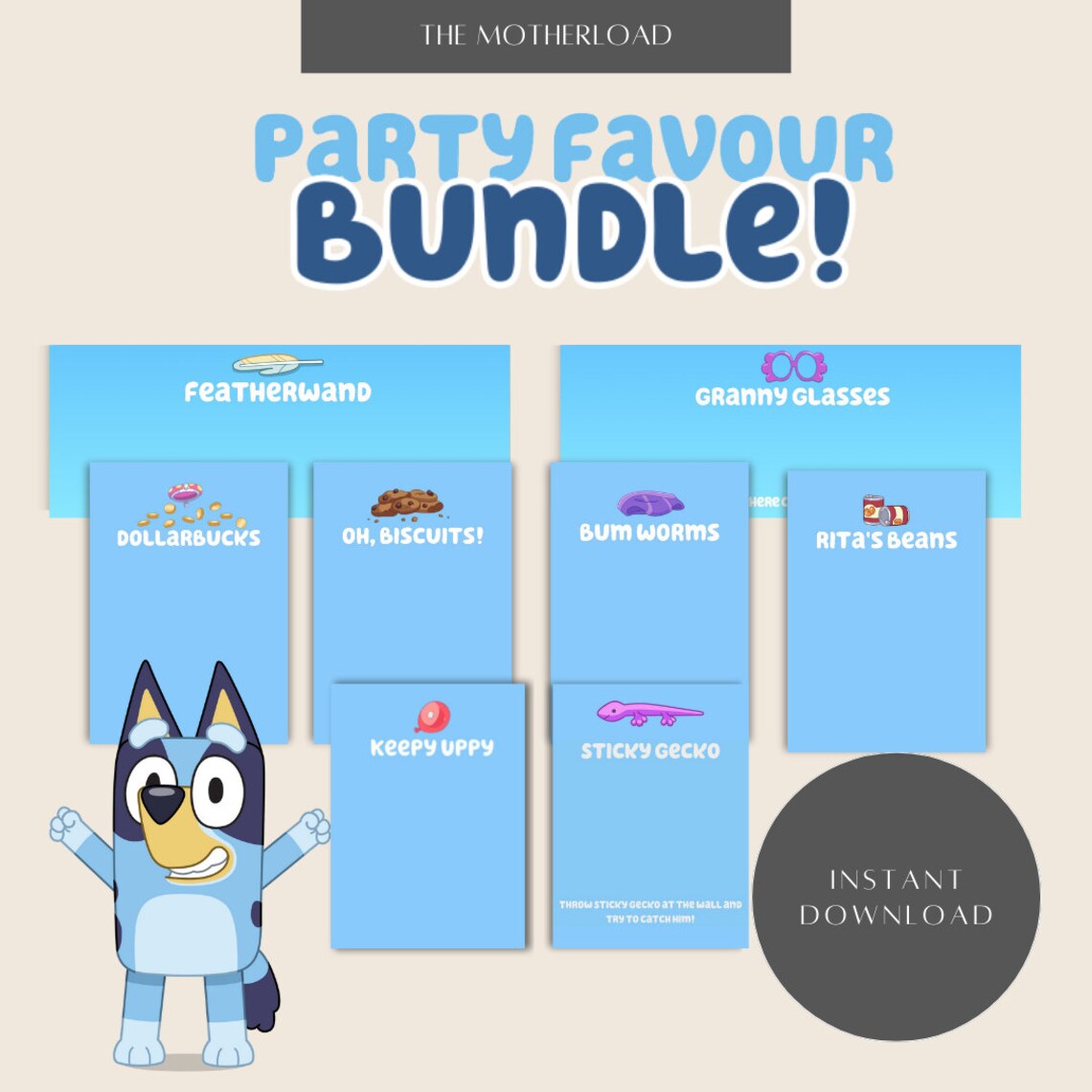 Bluey Party BUNDLE Favour Digital Download DIY Printable Party Favour ...