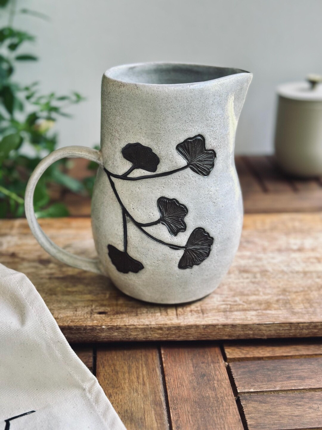 Gray 40 Oz Ginkgo Stoneware Pitcher / Lemonade Pitcher / Ceramic ...