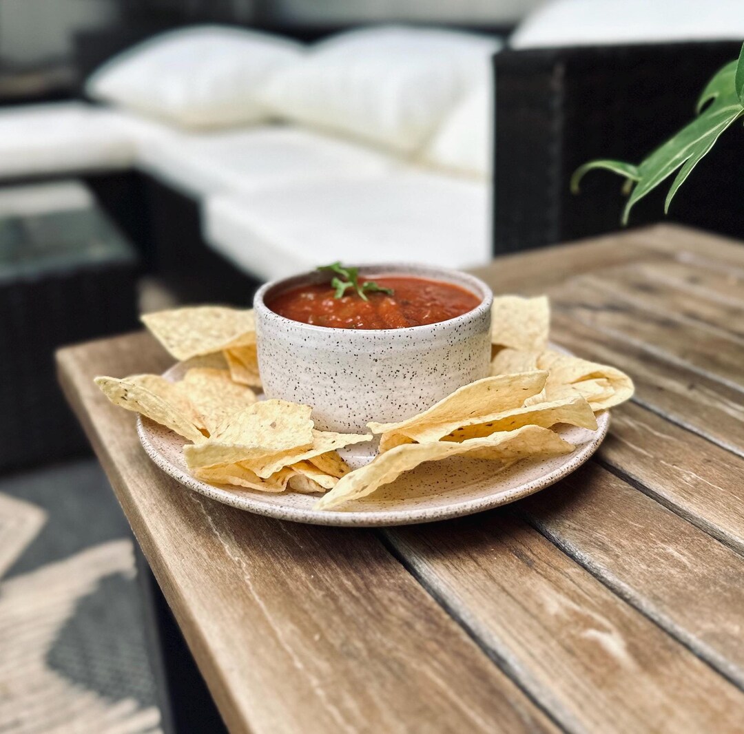 Small Soup and Sandwich Plate/ White Handmade Pottery Chip and Dip ...