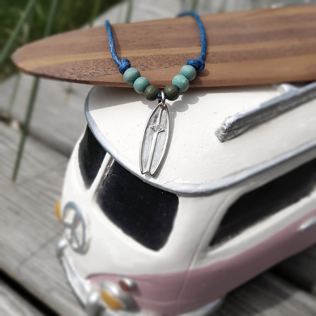 Planche de surf / collier en cuir en argent sterling 925 - bijoux de ...