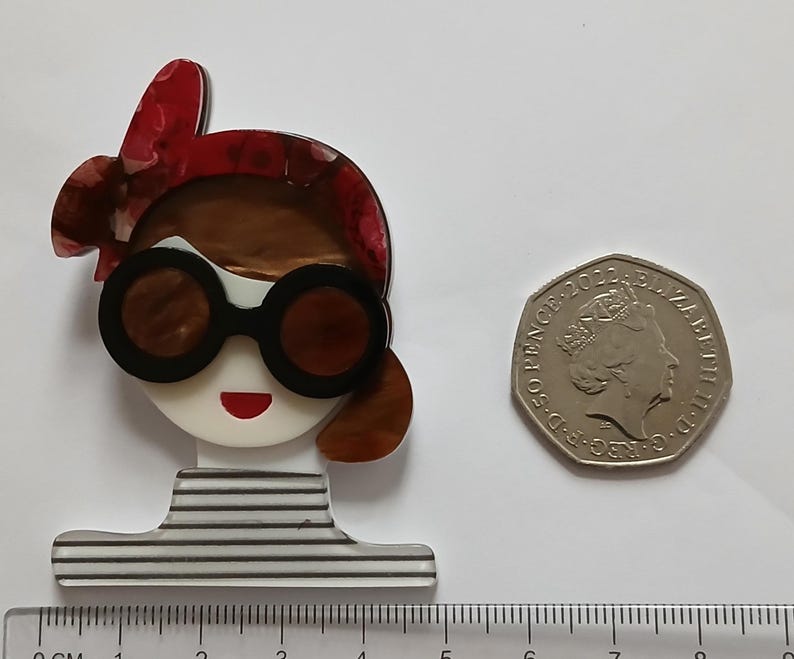 Retro Lucite Brooch – Stripy Sunglasses Lady Pin - Etsy