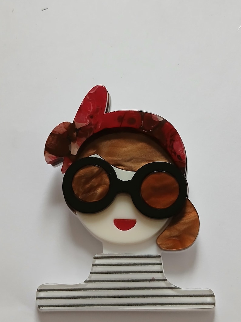 Retro Lucite Brooch – Stripy Sunglasses Lady Pin - Etsy