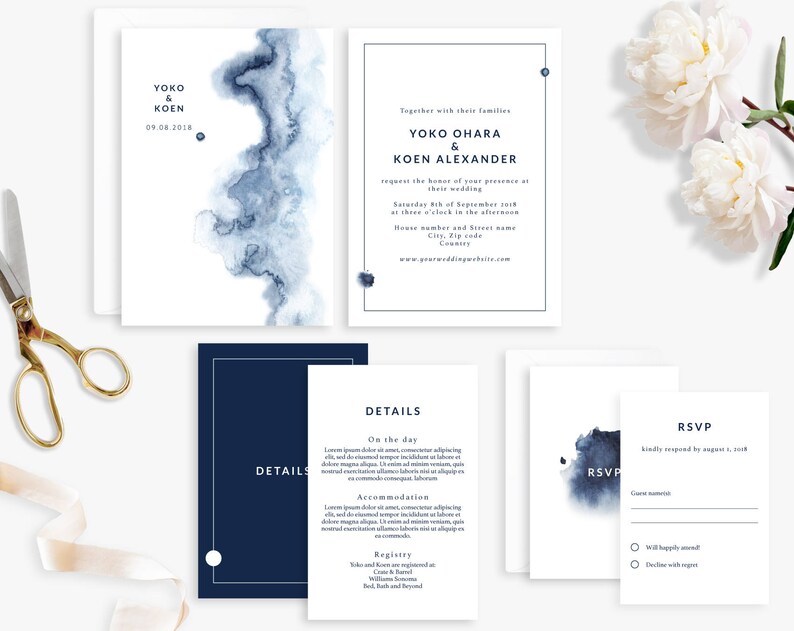 Wedding Invitation Suite Printable Wedding Invitation Water - Etsy