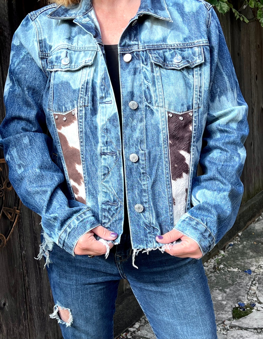 Distressed Denim Jacket, Country Style Jacket, Painted Horse Jacket ...