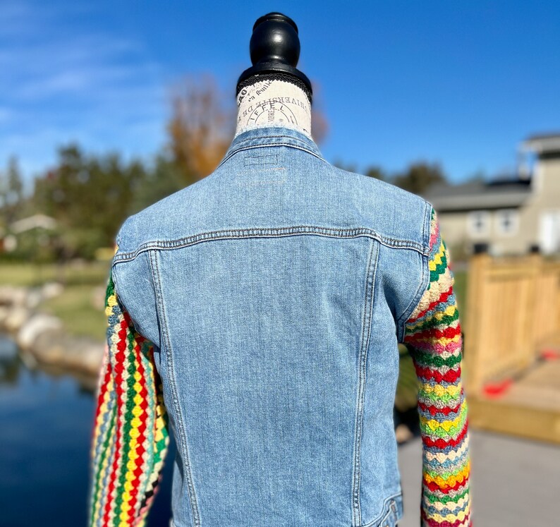 Women's Repurposed Denim Jacket With Afghan Sleeves/upcycled - Etsy