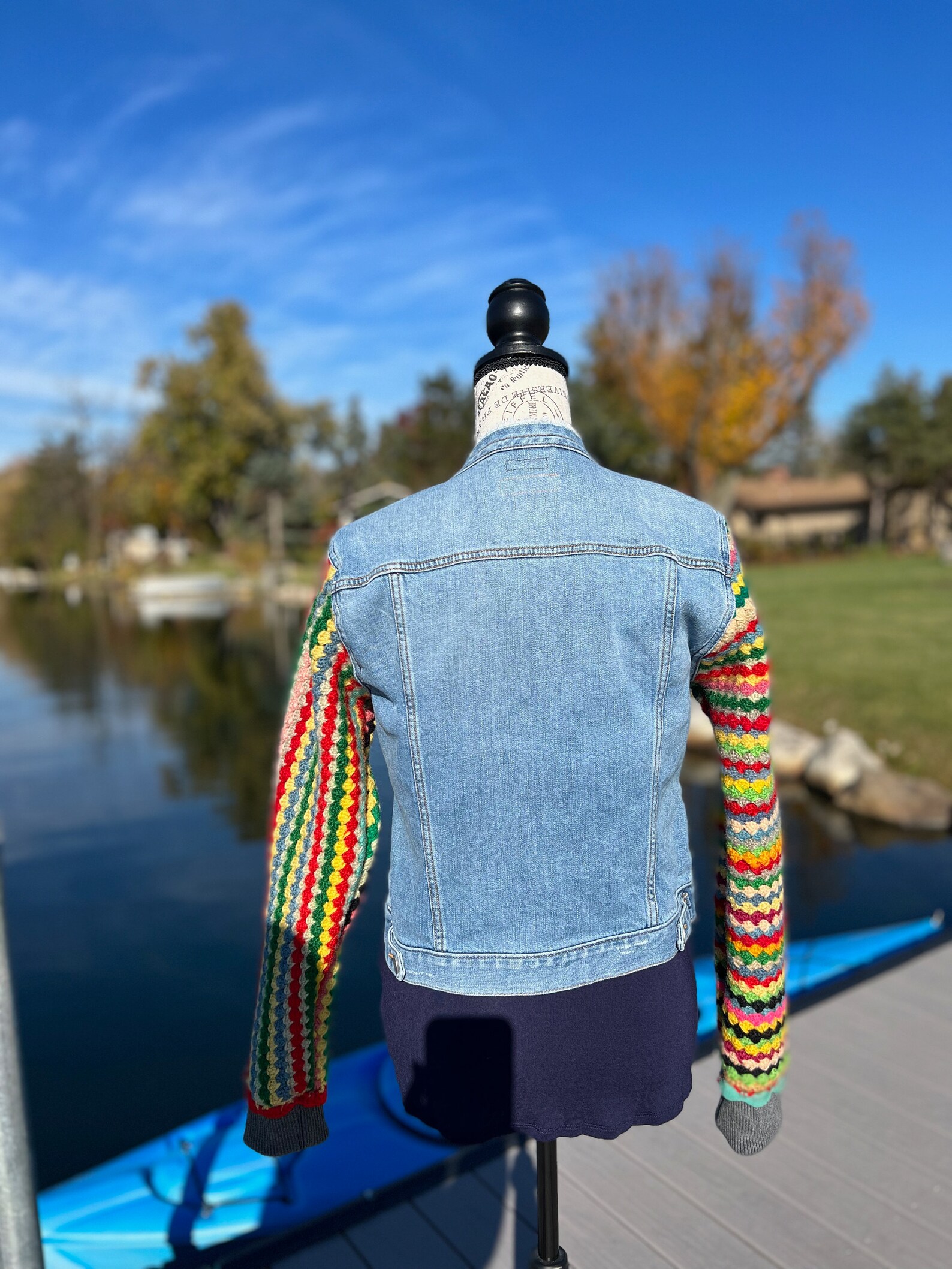 Women's Repurposed Denim Jacket With Afghan Sleeves/upcycled - Etsy