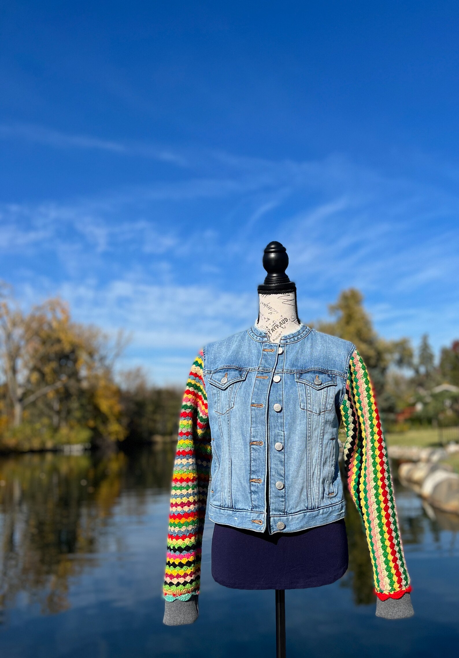 Women's Repurposed Denim Jacket With Afghan Sleeves/upcycled - Etsy