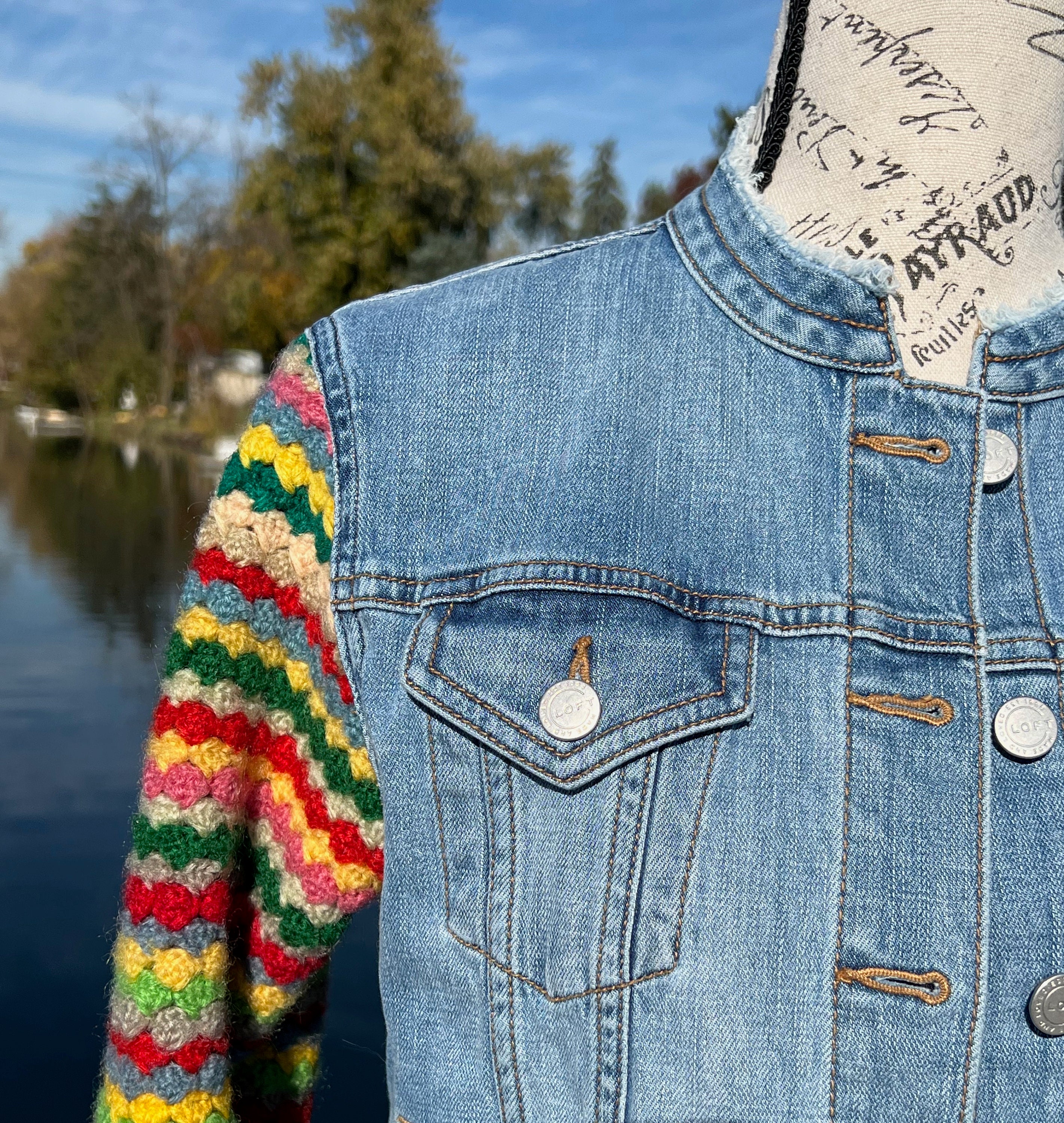 Women's Repurposed Denim Jacket With Afghan Sleeves/upcycled - Etsy