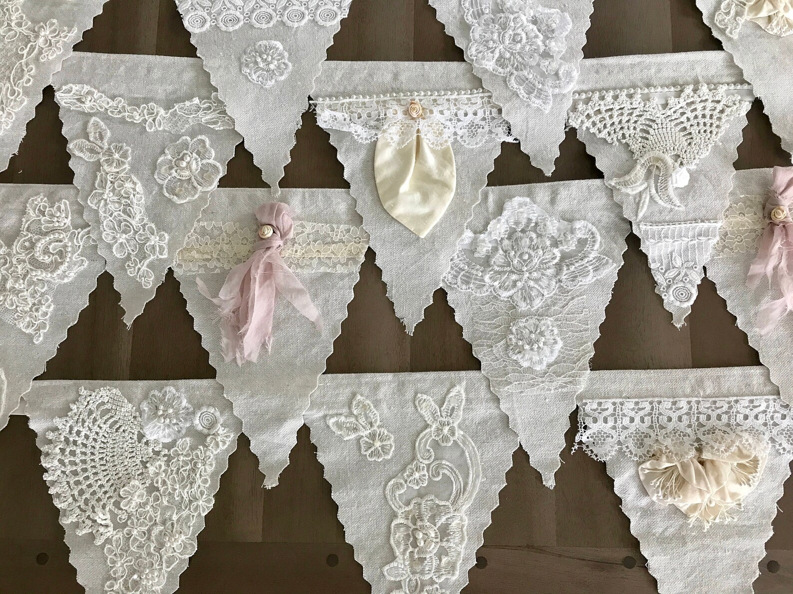 Vintage Lace Wedding Bunting: Rustic Canvas Banner, Repurposed Gown ...