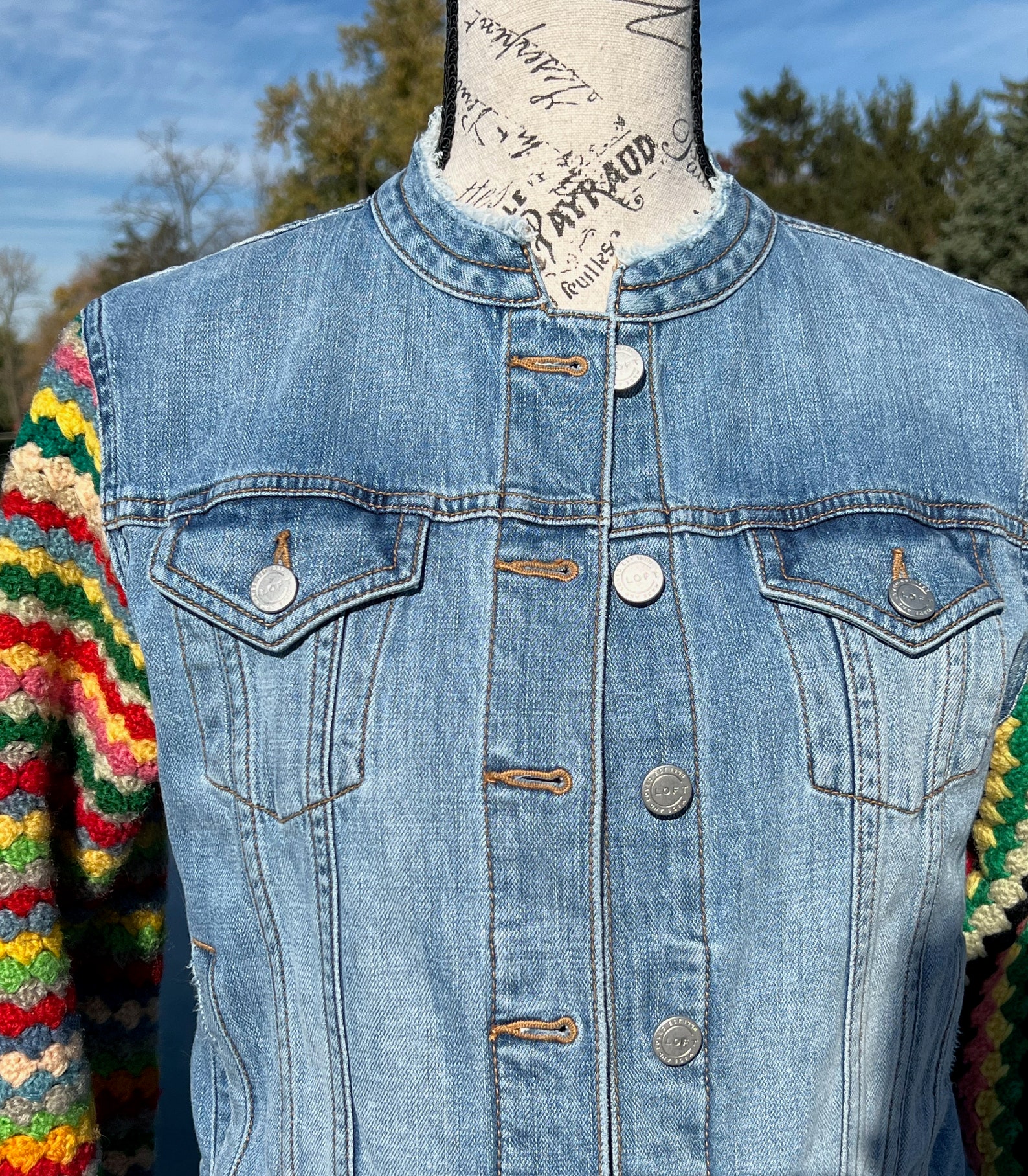 Women's Repurposed Denim Jacket With Afghan Sleeves/upcycled - Etsy